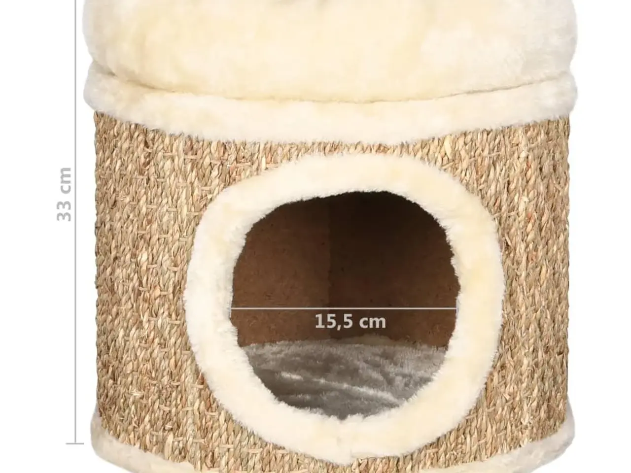 Kattehus i søgræs med luksushynde - Ø31 × 33 cm, beige - GulogGratis.dk