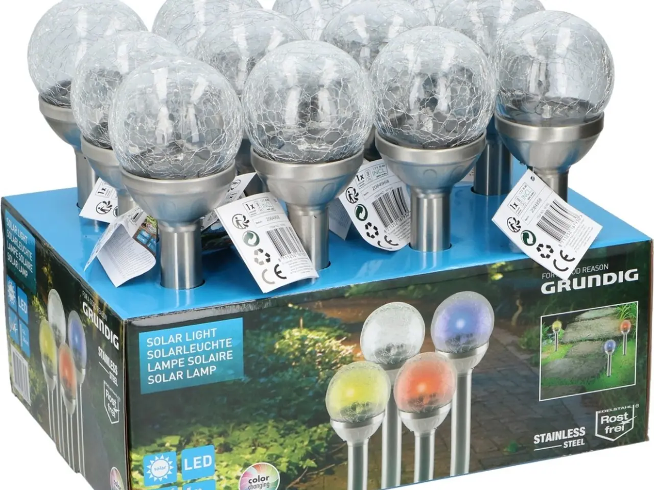12 stk. grundig solcelle lampe m. farve skifte led ip44 34 cm(ubrugt ...
